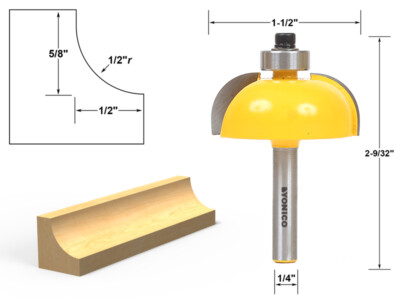 1/2" Radius Cove Edge Forming Router Bit - 1/4" Shank - Yonico 13156q ...