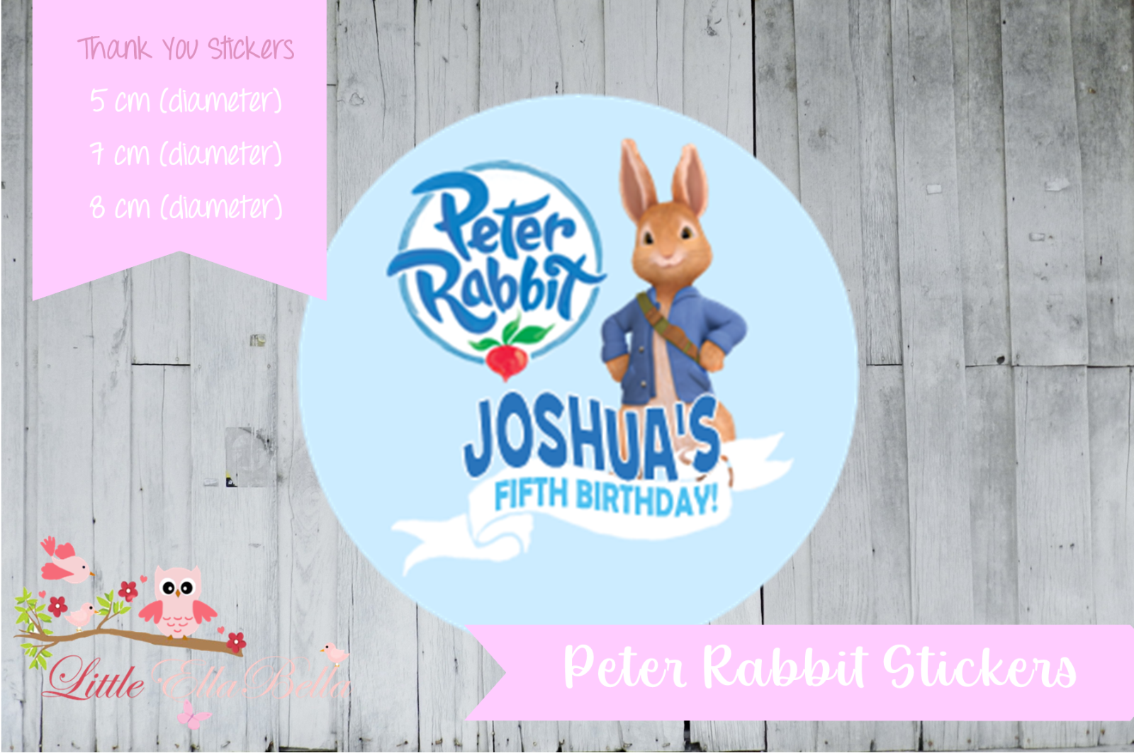 Personalised Peter Rabbit Bunny circle round gloss labels stickers ...