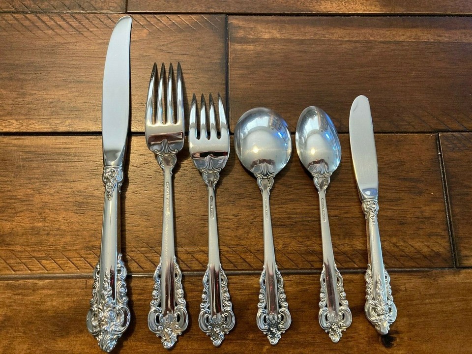 CLEAN WALLACE 6 PC GRANDE BAROQUE PLACE SETTING GRAND STERLING SILVER ...