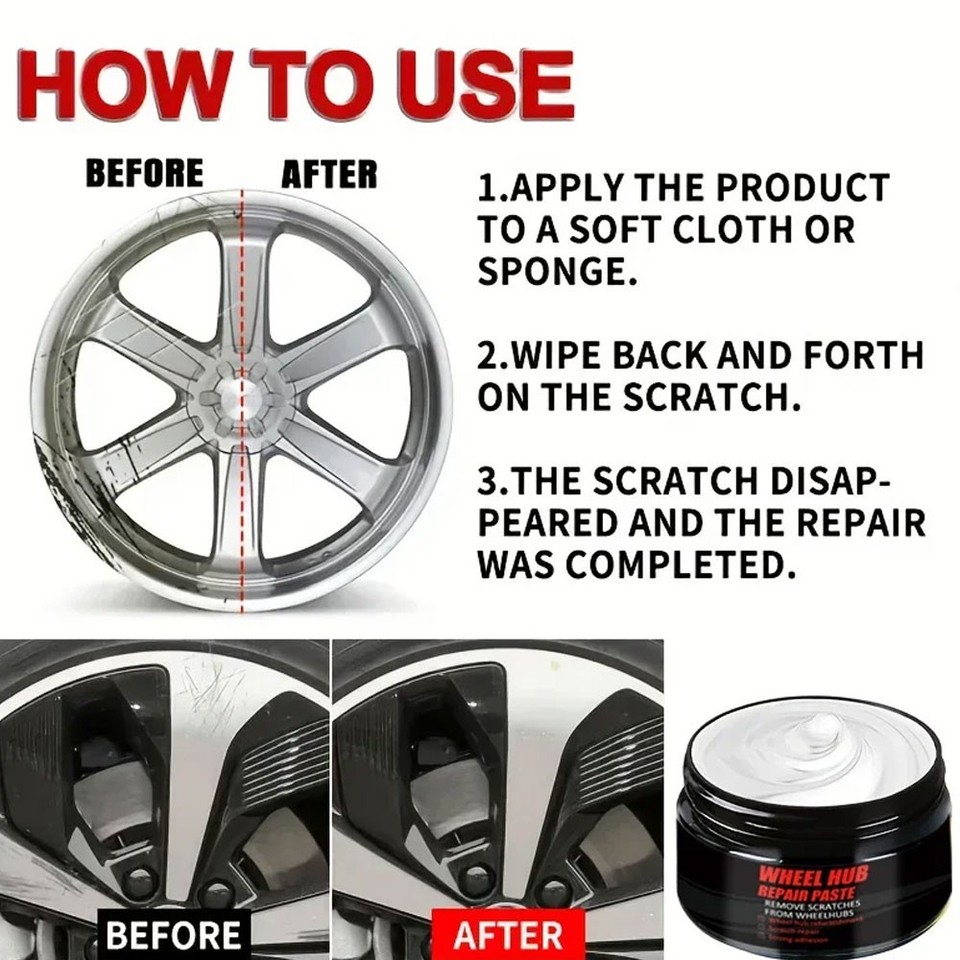 Car Wheel Rim Scratch Refurbishment Polishing Paste 50g + Sponge Set ...