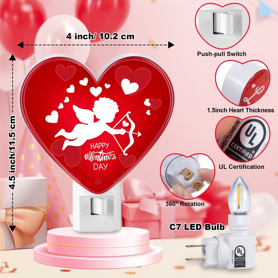 Valentines Day Cupid Red Love Hearts Night Light,UL Certification Plug ...