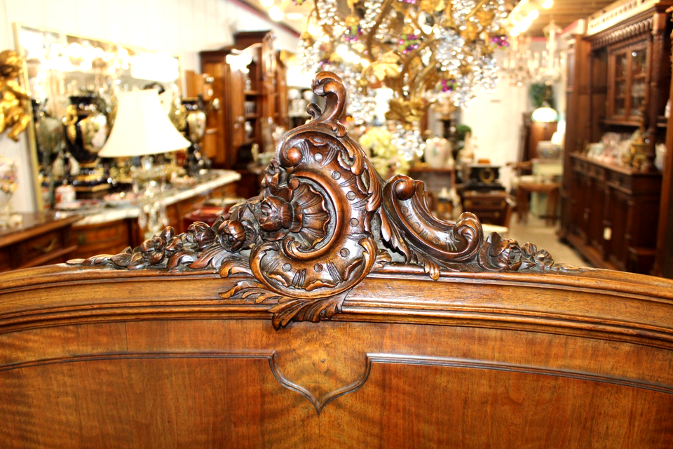 French Antique Carved Walnut Louis XV Queen Size Bed | eBay