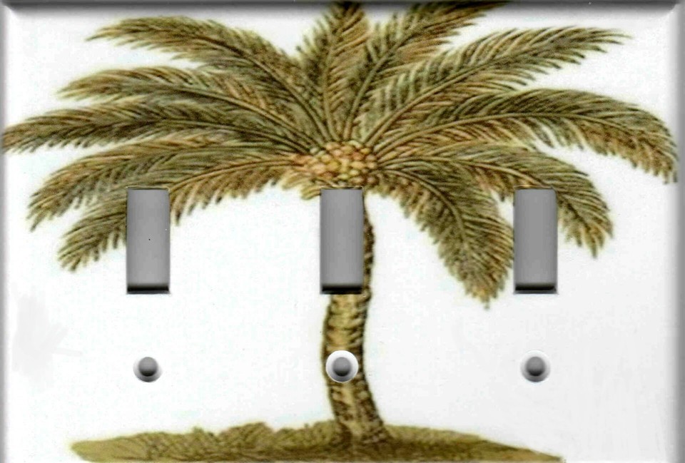 TROPICAL PALM TREE ON WHITE HOME WALL DECOR LIGHT SWITCH PLATES AND ...