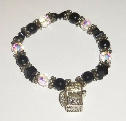 Garold Miller Prayer Box Charm Bracelet Black AB Bead Stretch Braclelet ...