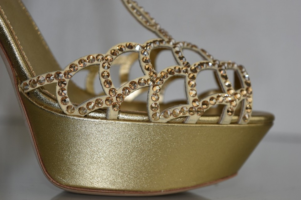 $1375 New Sergio Rossi CRYSTAL VAGUE Gold STRASS Wedding Eve Platform ...