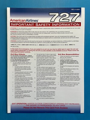 AMERICAN AIRLINES SAFETY CARD--727- 2001 | eBay