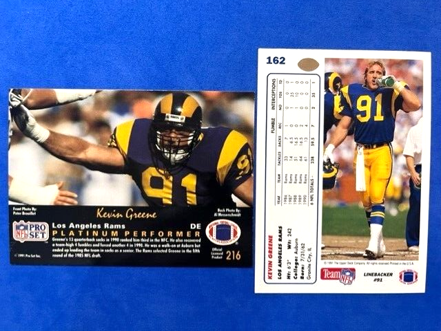 NFL - Kevin Greene 1991 Pro Set Platinum & 1991 Upper Deck Football ...
