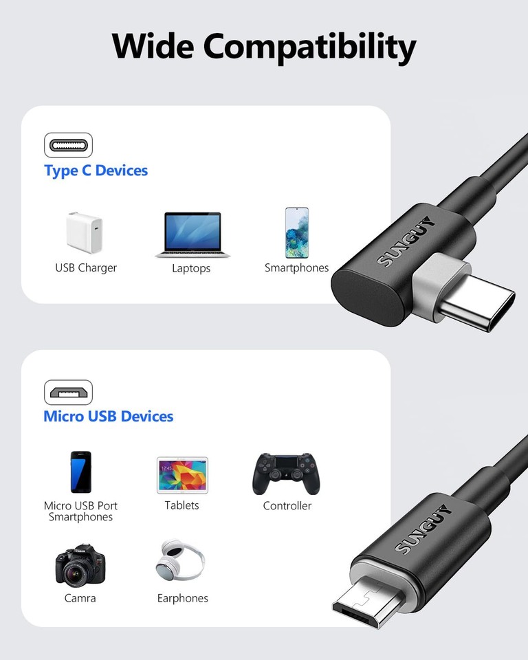 Usb C To Micro Usb Otg Cable 2pack1ft Short 90degree Angled Typec To ...