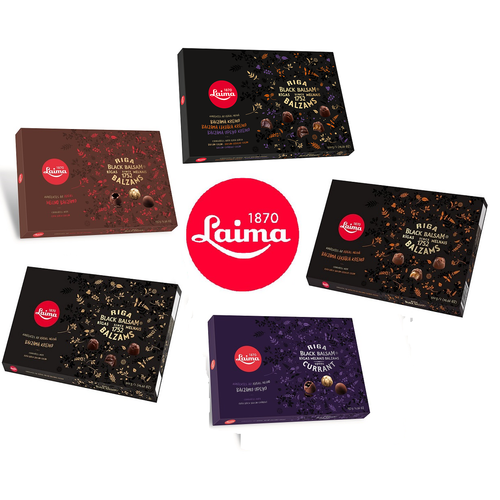 Latvian Laima chocolate candy box - gift with Riga Black Balsam liqueur ...