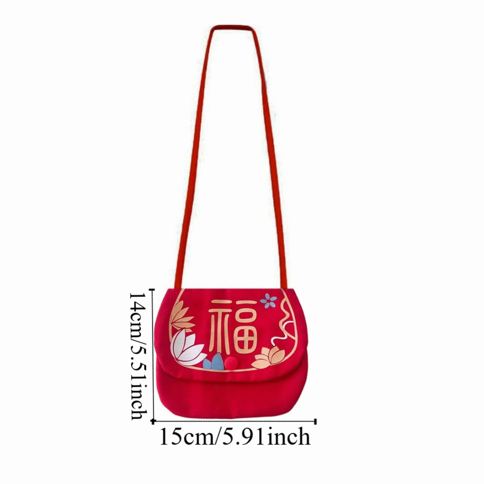 Lotus New Year Shoulder Bag Letter Print Blessing Red Bag Spring ...