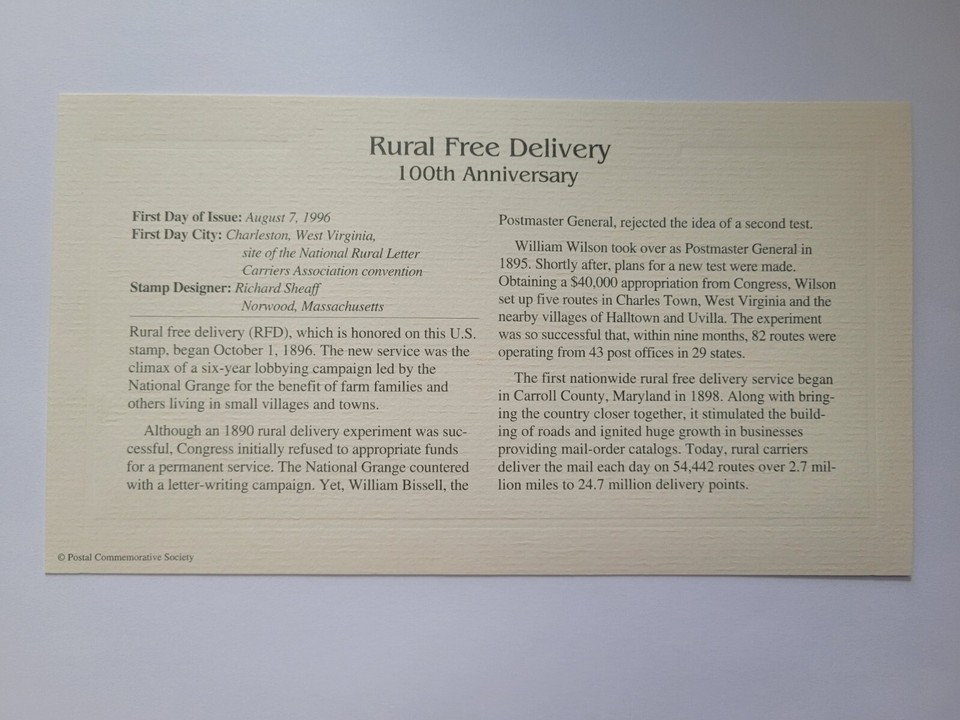 1996 Rural Free Delivery 100th Anni. Golden Replicas Of United States ...