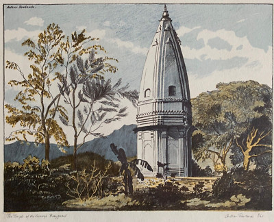 Lithograph India Circa 1930s Stupa Hindu Temple Signed Arthur Rowlands ...
