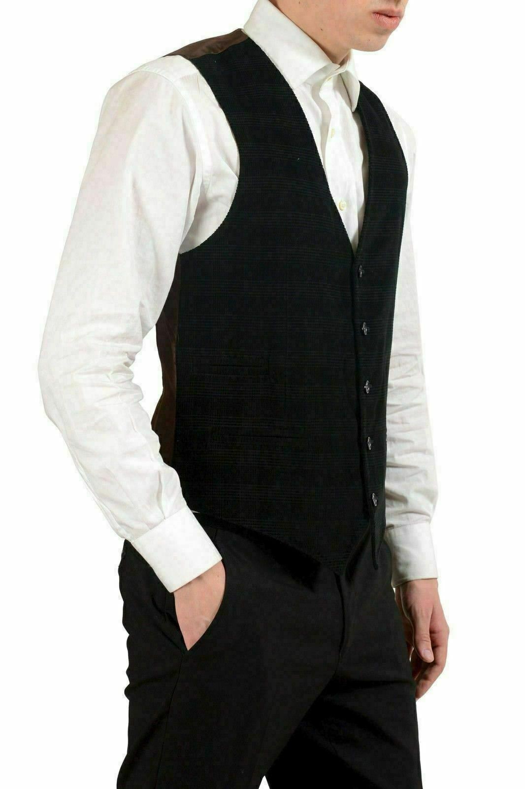 Dolce & Gabbana Men's Velour Black Plaid Button Up Vest US S IT 48 | eBay