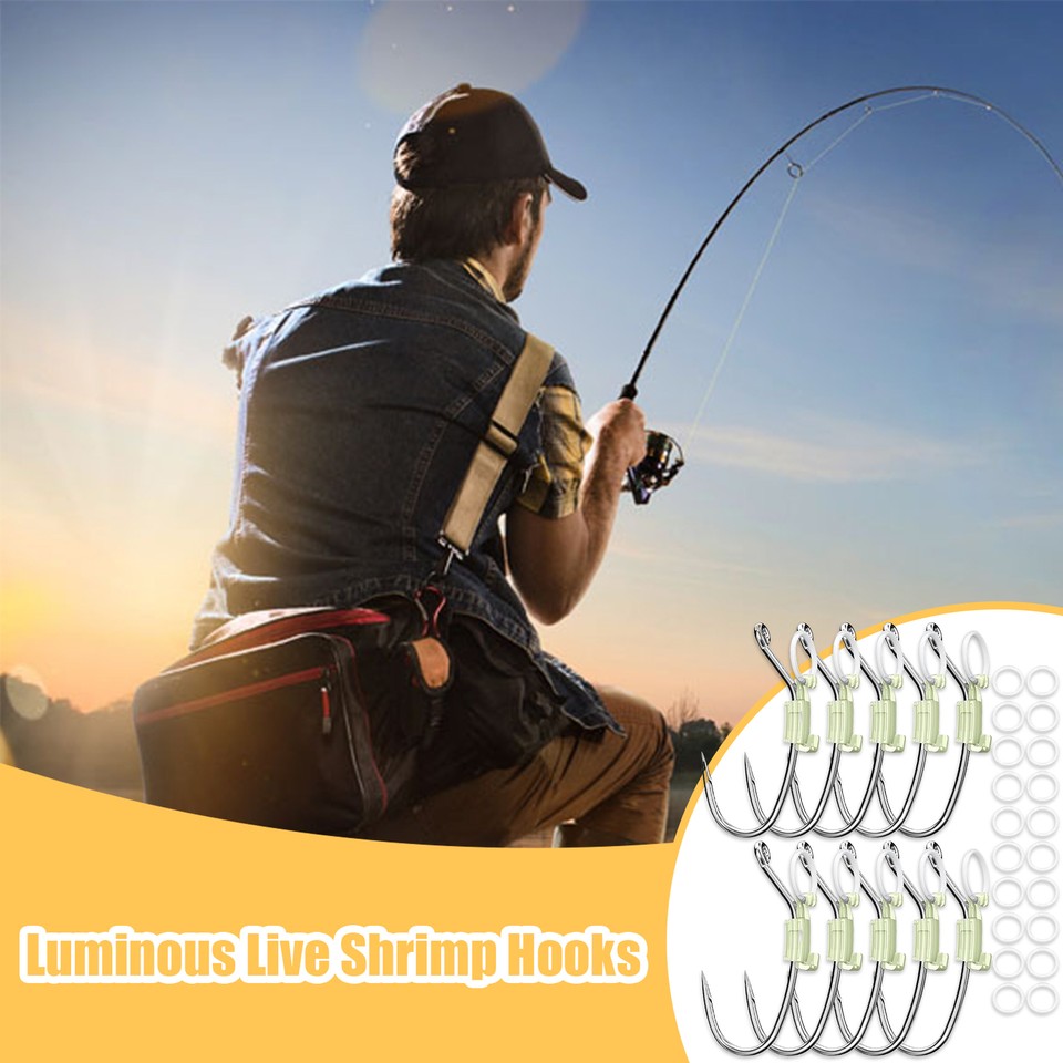 Live Shrimp Hooks Fishing Saltwater, Luminous Live Shrimp Hook Barbed ...