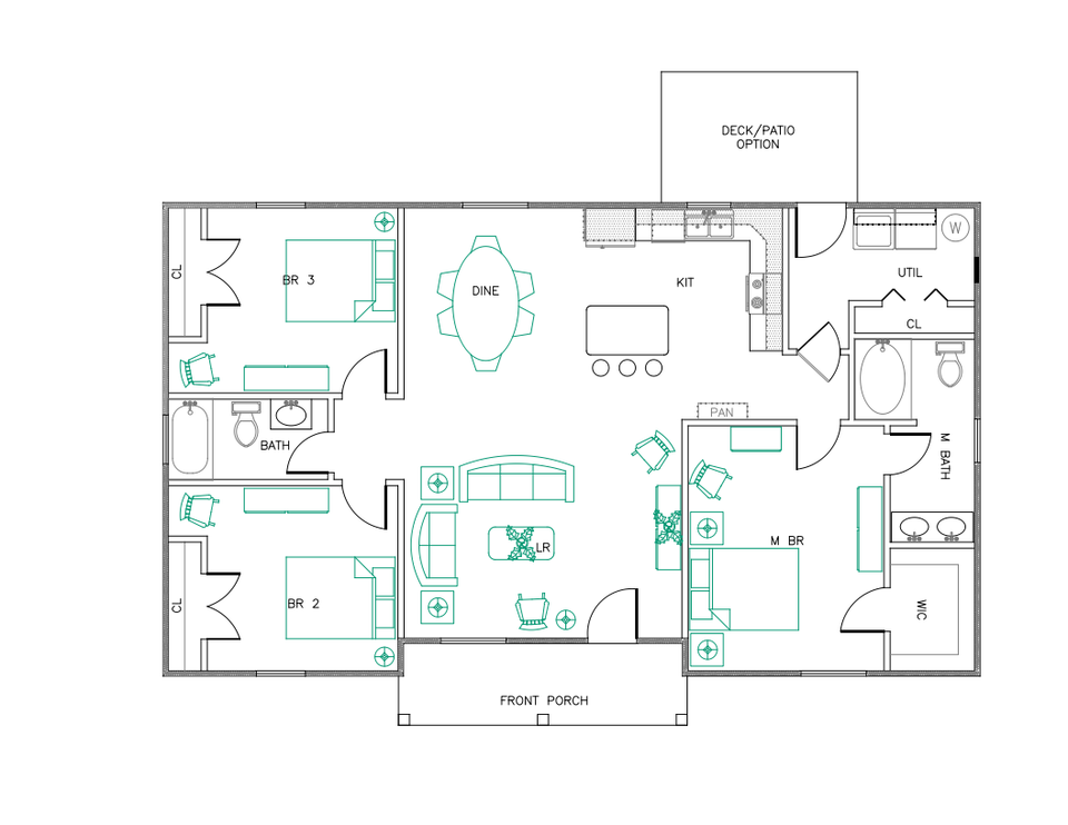 Ranch House Plans 1415 SF 3 Bed 2 Bath Open Floor-Split BR WIC ...