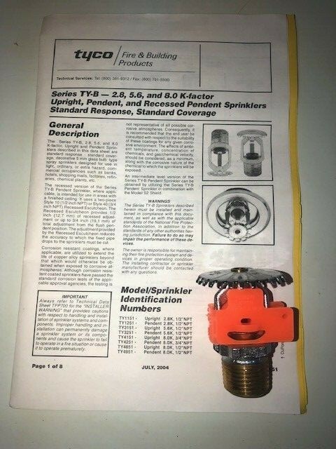Tyco TY3231 5.6K 1/2" NPT CHROME Upright SPRINKLER HEAD 155F / 68C ...