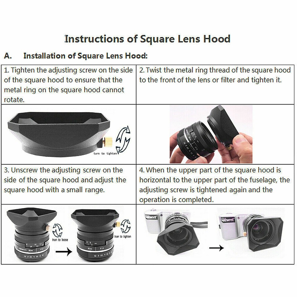 49MM Universal Square Lens Hood for DSLR Mirrorless Camera Lens ...