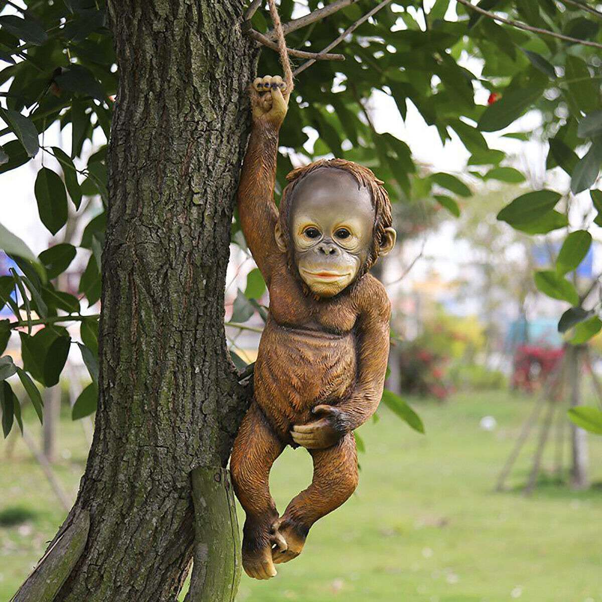 Lively Monkey Chimp Hanging Rope Garden Ornament Outdoor Statue ...