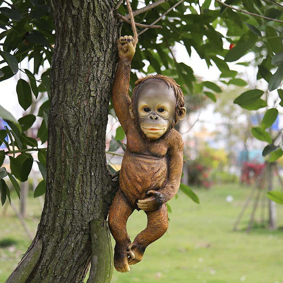 Lively Monkey Chimp Hanging Rope Garden Ornament Outdoor Statue ...