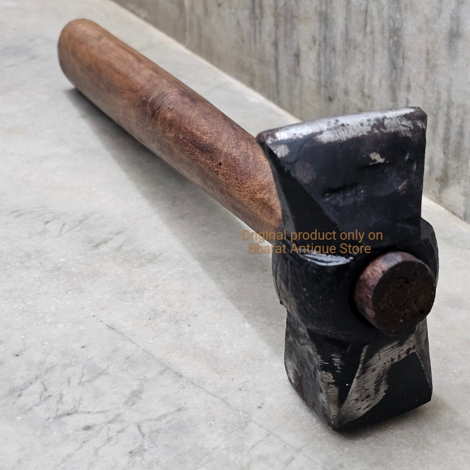 Heavy Black Iron 1.4 Kg Hammer Blacksmith Wooden Handle Collectible ...