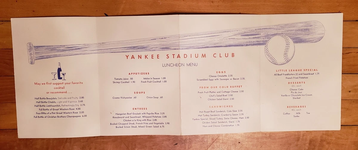 Stadium Club Menu