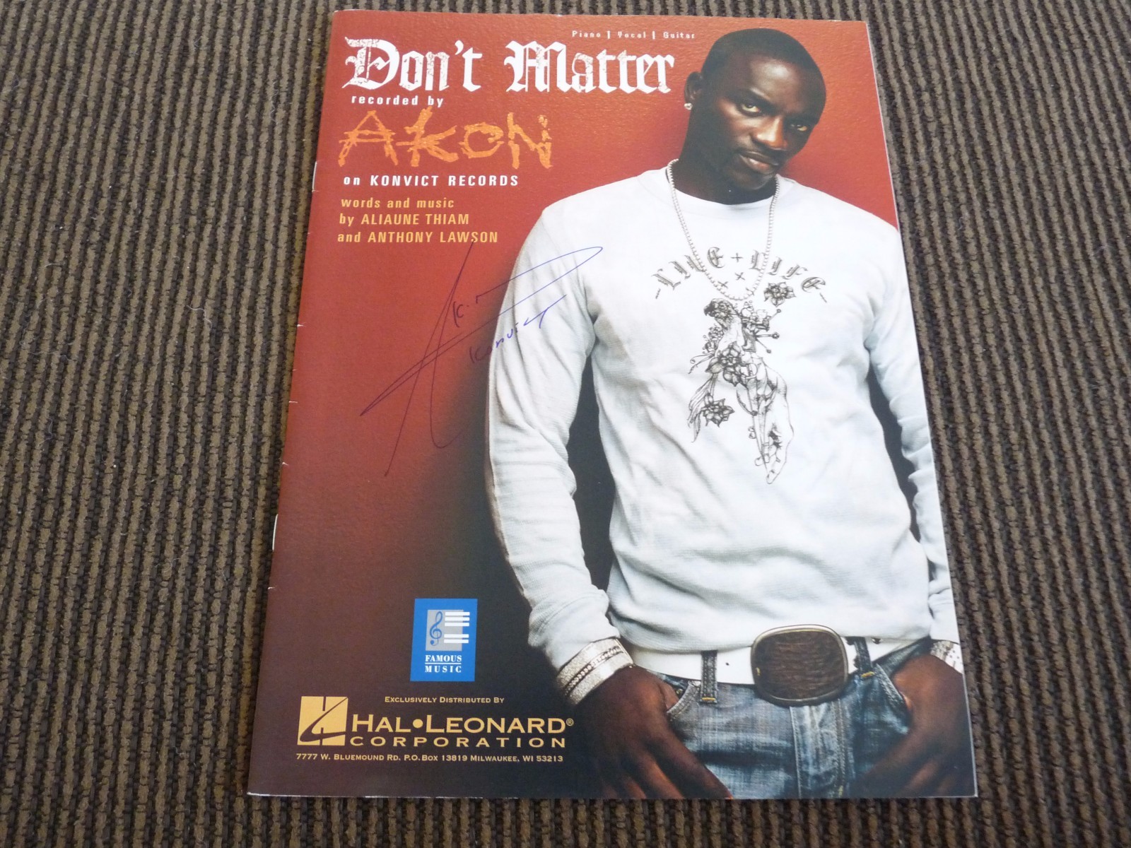 Akon KONVICT Signed Autographed Don't Matter Sheet Music Cover ...