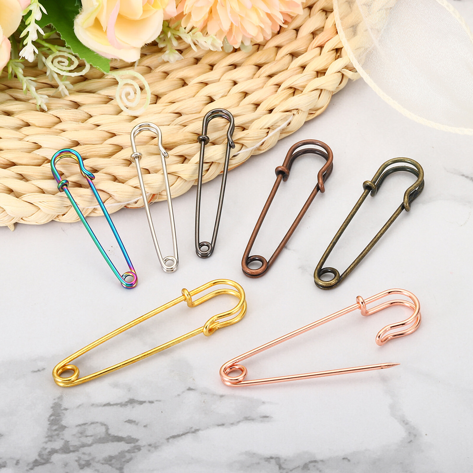 Large Safety Pins 70mm / 2.76 Inch Metal Safety Pins Clips Copper Tone ...