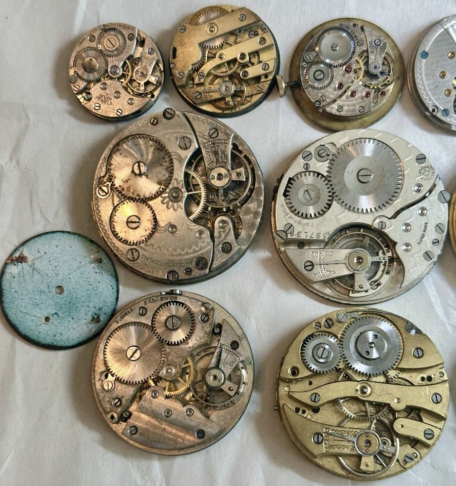Lot of 14 Various Size SWISS Pocket Watch Movements For Parts Repair ...