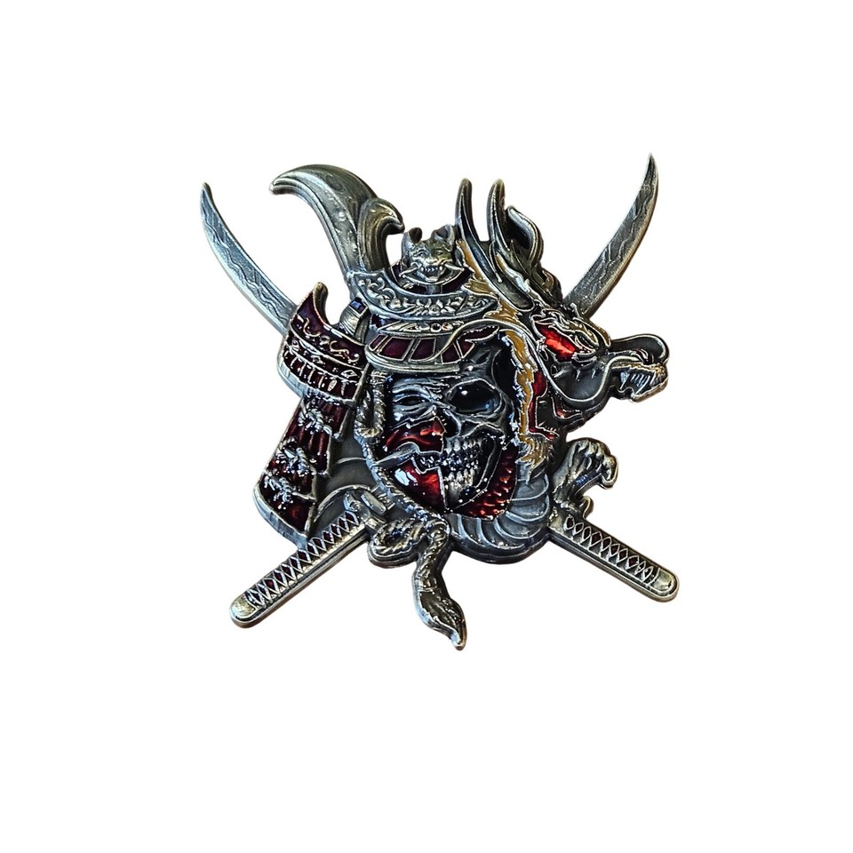 Samurai Skull Challenge Coin US Japan Flags Crossed Katanas Dragon ...