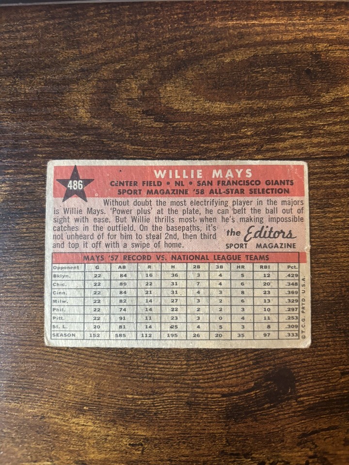 Willie Mays 1958 Topps (ALL STAR) #486 | eBay