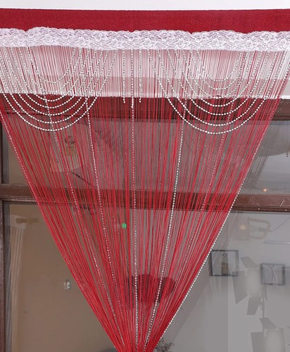 Polyester Threads String Hanging Long Door Curtain Color Maroon ...