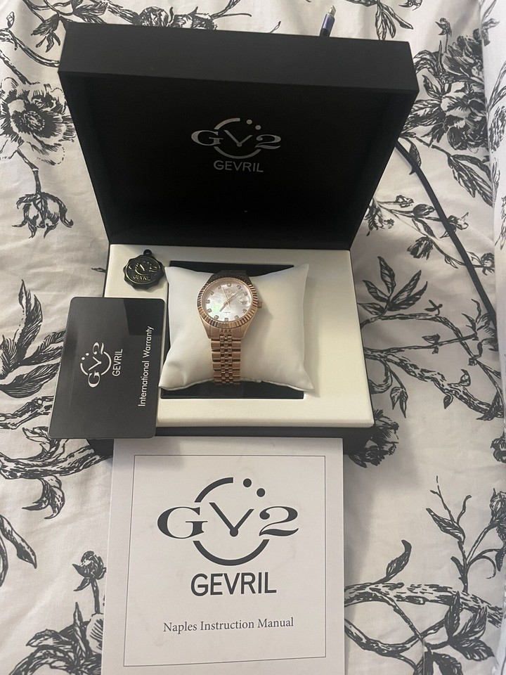 Gevril GV2 Women’s Naples Swiss diamond watch in rose gold with box ...