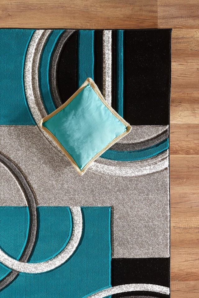 GLORY RUGS Area Rug Modern 2x7 Turquoise Soft Hand Carved Contemporary ...