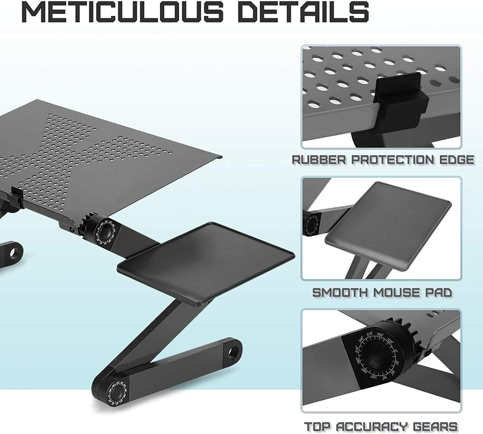 360° Adjustable Foldable Laptop Table with Heat Dissipation Holes Bed ...