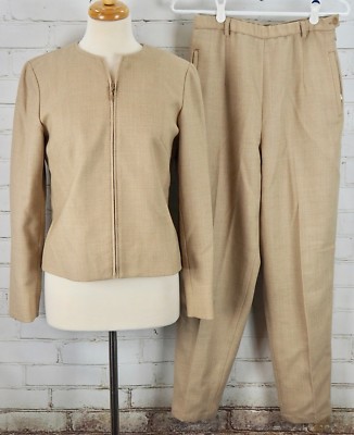 PENDLETON Pant Suit Career Full Zip Blazer Jacket Women's 4 & 6 Tan 100 ...