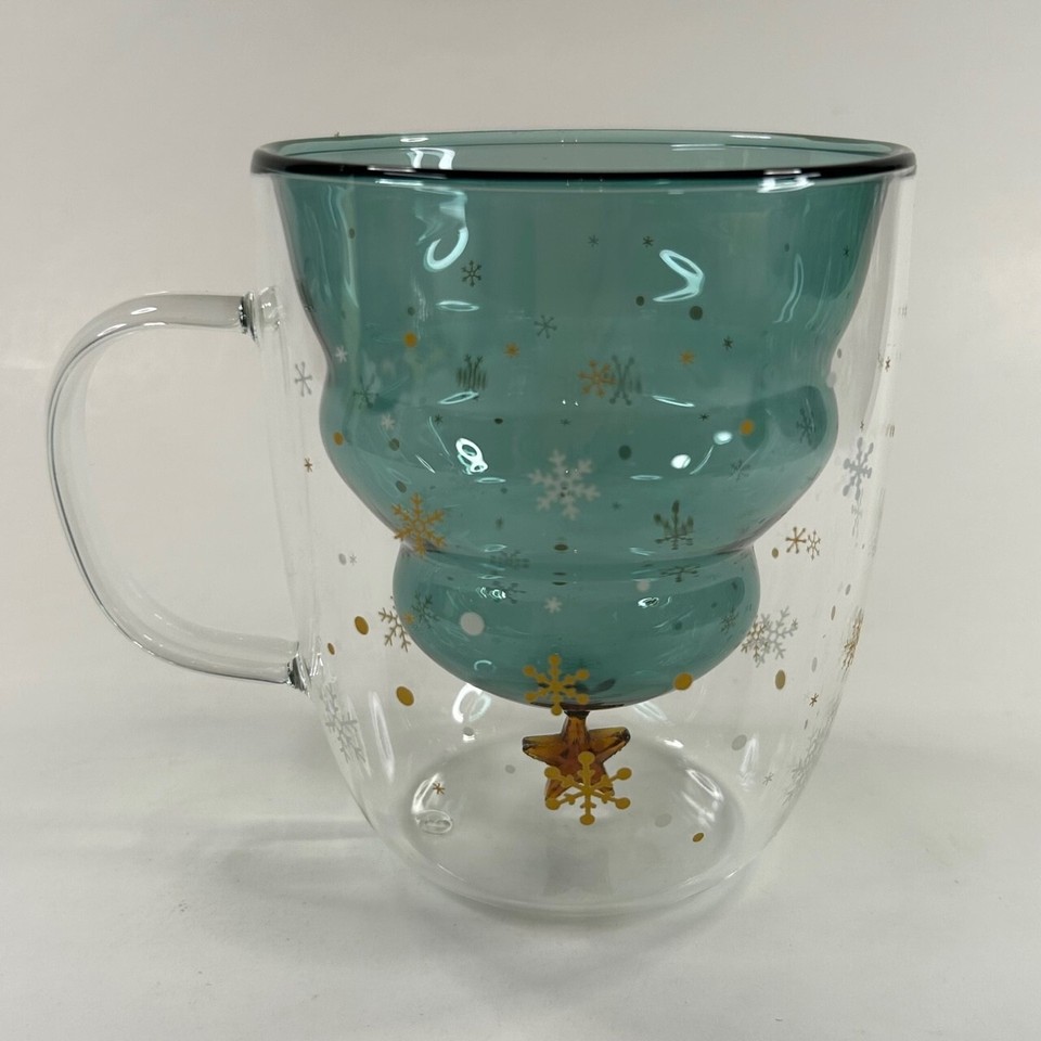 Christmas Tree Star Wishing Cup Double Wall Glass Coffee Mug Christmas ...