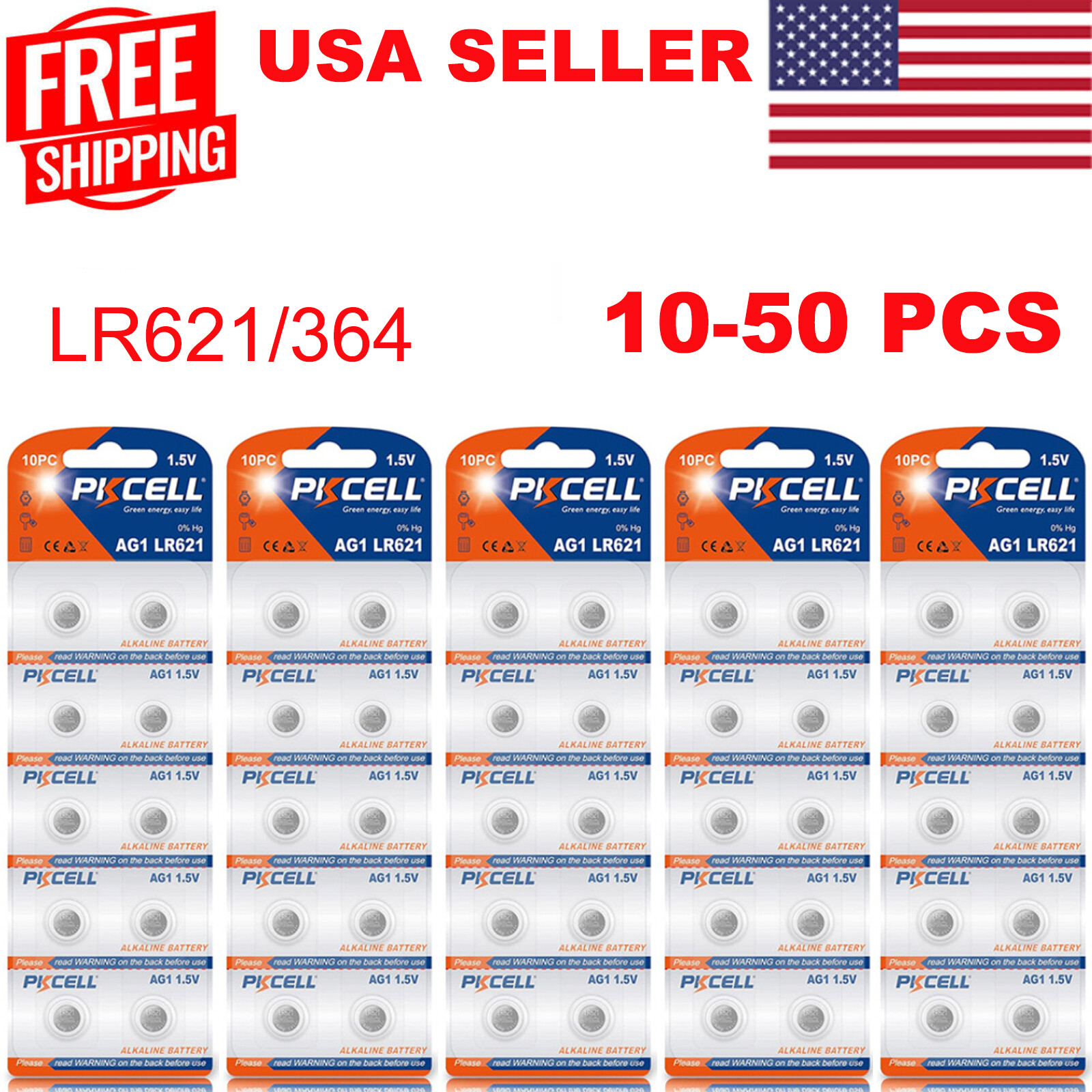10-50X PKCELL AG1 364 LR621 531 SR60 1.5V Alkaline Button Cell Watch ...