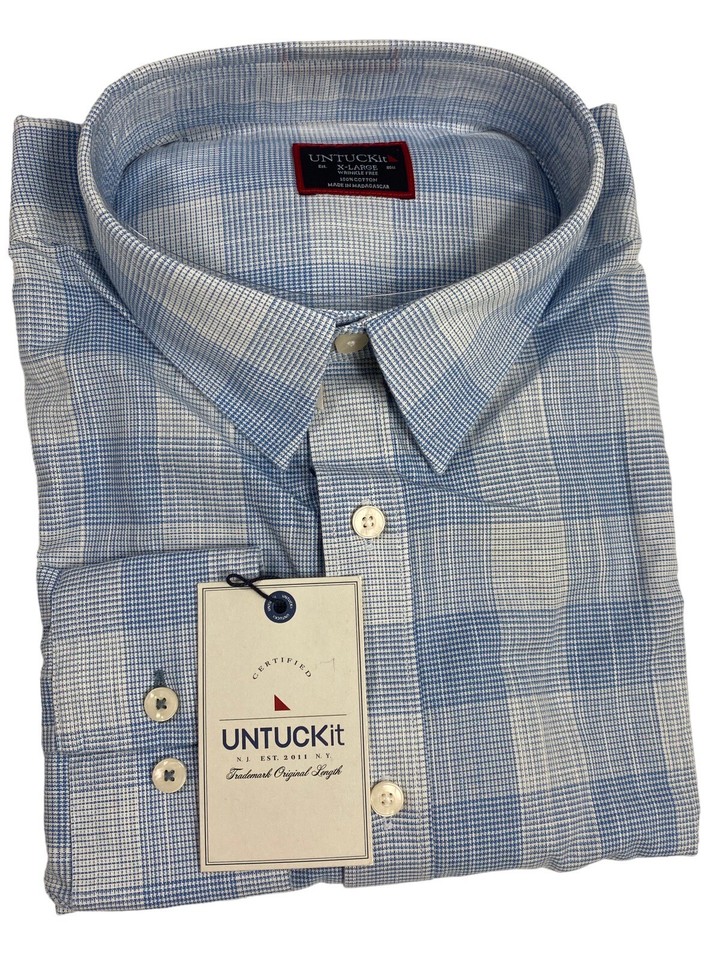 Untuckit Ceno Button Up Blue Long Sleeve Wrinkle Free Shirt Size XL ...