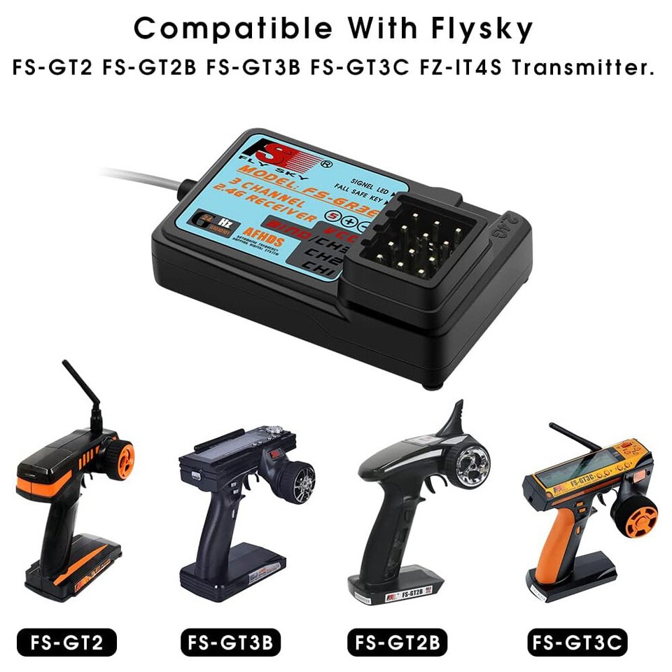 AFHDS FlySky FS-GR3E 3CH 2.4GHz Receiver GT2 GT3 GT3B GT3C GR3C RC Car ...