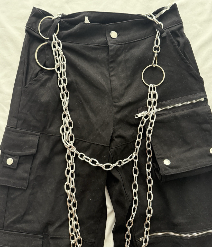 Hot & Delicious Black Chain Cargo Pants Y2K Goth Grunge Utility Size S ...