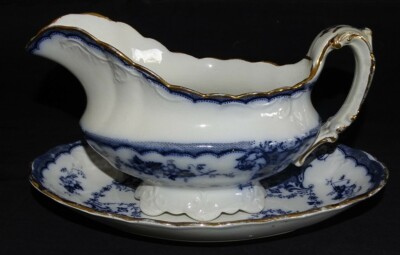 W.A. Adderley & Co. England Malta Flow Blue Gravy Boat with Underplate ...