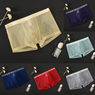 Mens Sexy See Through Boxer Briefs Sheer Mesh Underwear Shorts Trunks ...