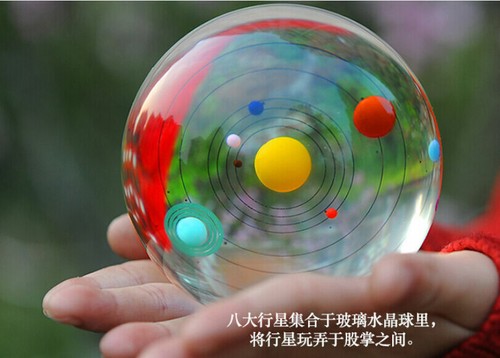 80mm 3D Transparent Solar System Eight Planets Crystal Ball with a Wood ...