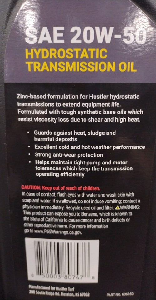 OEM Hustler 606952 Full Synthetic Hydrostatic Transimission Oil SAE 20W ...