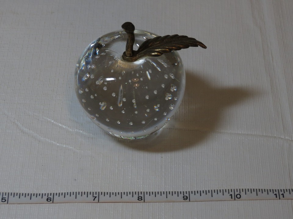 Vintage Glass Paperweight Apple With Brass Stem teacher ~ | eBay