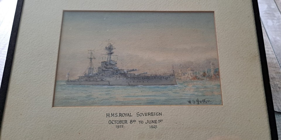 W J Sutton - 1922-1923 Small Original Watercolour of HMS ROYAL ...