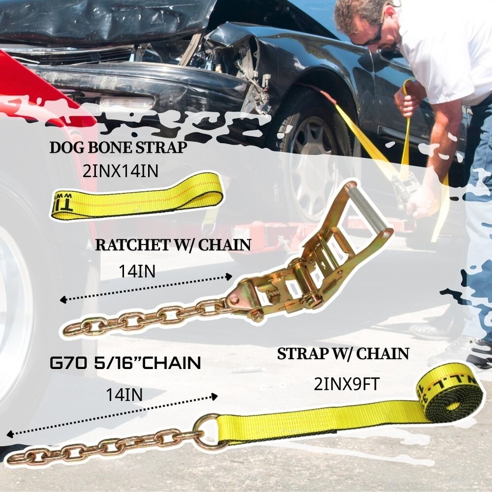 8 Point Roll Back Tie Down System Chain Ends, Ratchet Tow Truck Straps ...