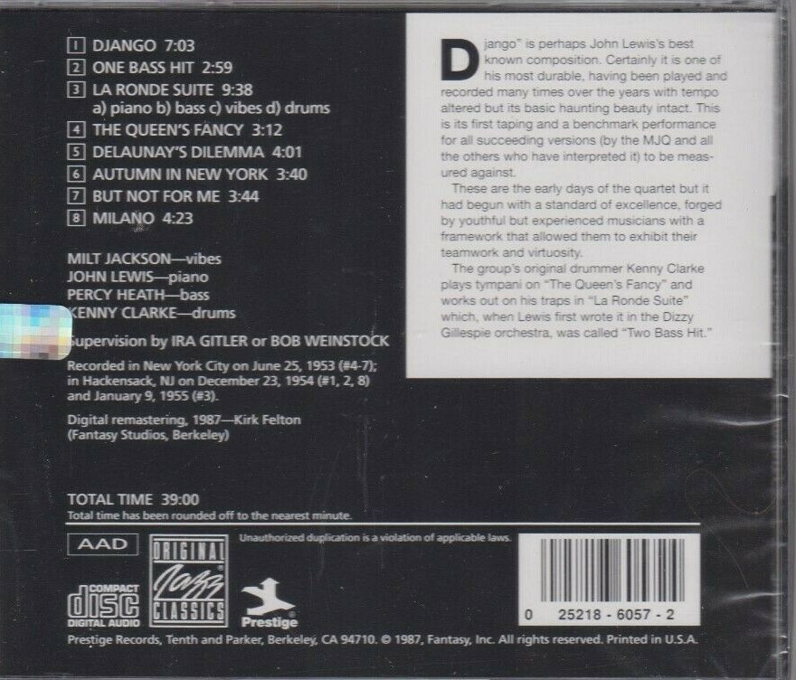 Django by The Modern Jazz Quartet (CD, 1991 Original Jazz Classics ...