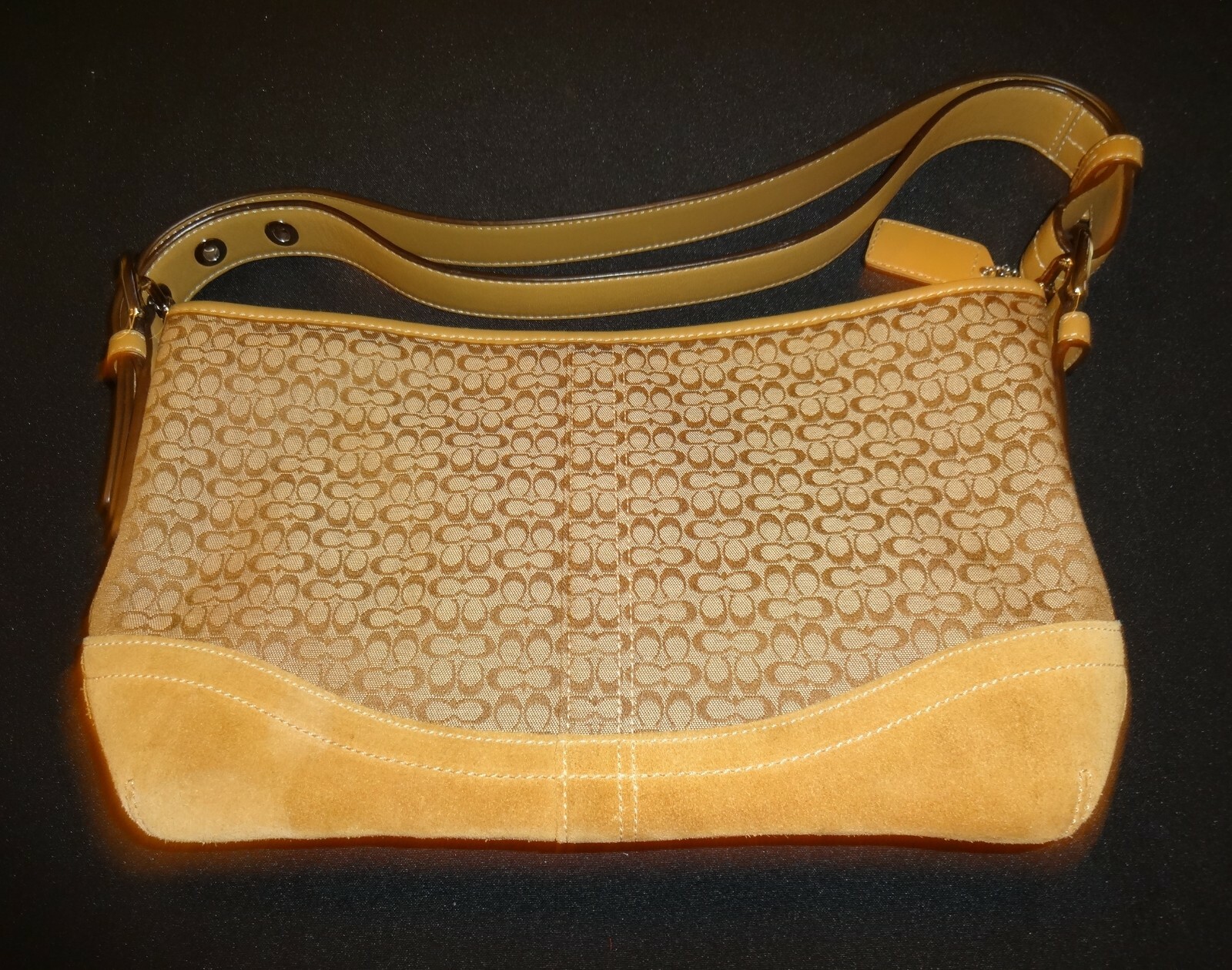 Coach Mini Signature Tan & Brown Canvas & Suede Bag Hobo Purse F10945 ...