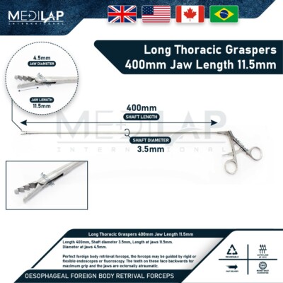 Esophageal Long Foreign Body Forceps Grasper 400mm Dia 3.5mm Jaw 11.5mm ...